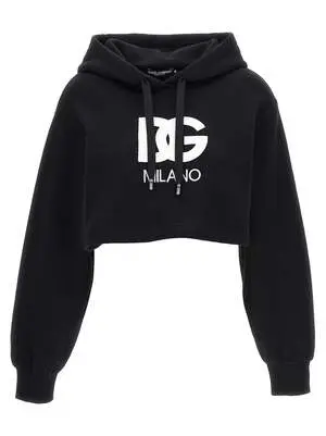 Dolce & Gabbana Logo Embroidery Cropped Hoodie - Black