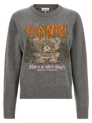 GANNI Sweater With Front Intarsia - Gray