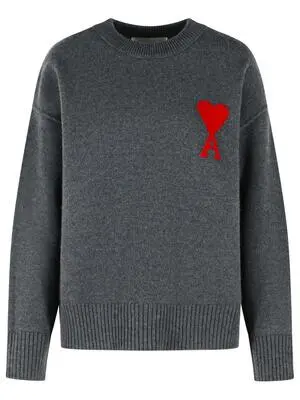 AMI Paris De Cœur' Grey Wool Sweater