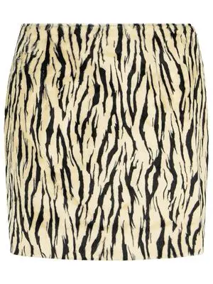 ROTATE BY BIRGER CHRISTENSEN Printed Faux Fur Skirt - Cream