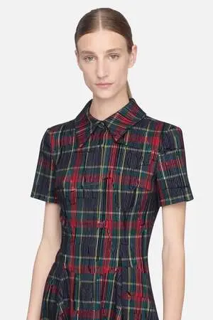 EMILIA WICKSTEAD Jody Dress In & Green Flocked Check