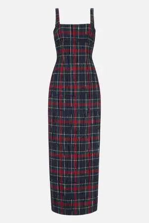 EMILIA WICKSTEAD Micheline Dress In & Green Flocked Check - Red