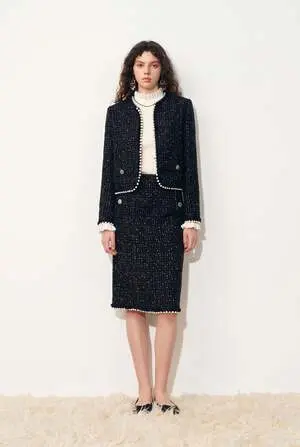 Fabrique Cynthia Pearl Beaded Jacket In Wool Blend - Black