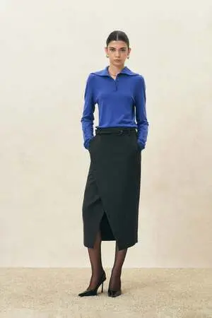 Fabrique Kira Half Placket Top In Wool Blend - Blue