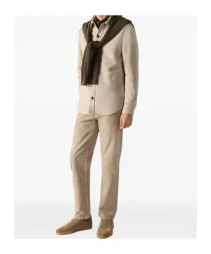 Zegna Suede Trim Patterned Shirt - Light Beige