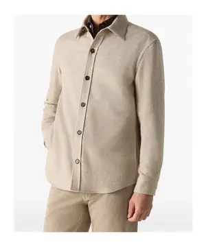 Zegna Suede Trim Patterned Shirt - Light Beige
