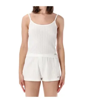 SPORTY  RICH Sporty Rich Signature Logo Pointelle Tank Top - No