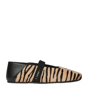 Fendi Academia And Black Hair-on Leather Ballet Flats - Brown