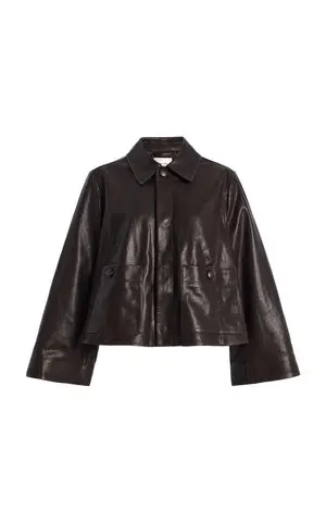 FRAME The Paper Leather Mini Swing Jacket - Brown