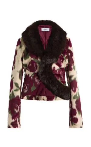 CARELLI Rosa Floral Faux Fur Cropped Blazer