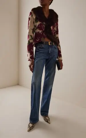CARELLI Rosa Floral Faux Fur Cropped Blazer