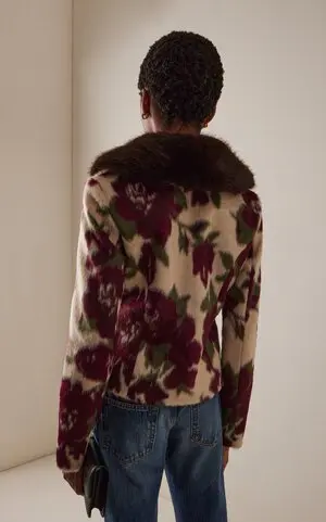 CARELLI Rosa Floral Faux Fur Cropped Blazer