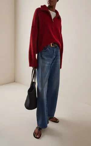 FRAME The Half Zip Marled Wool Sweater