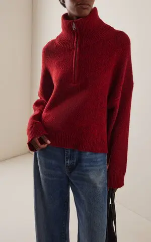 FRAME The Half Zip Marled Wool Sweater