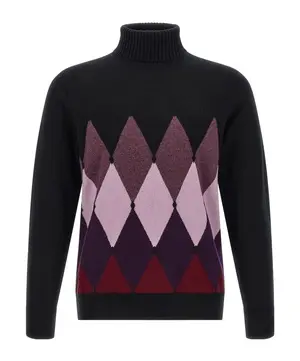 BALLANTYNE Diamond Intarsia Turtleneck Sweater - Black