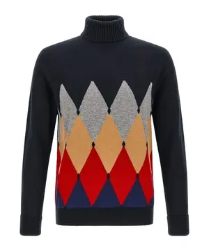 BALLANTYNE Diamond Intarsia Turtleneck Sweater - Blue