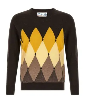 BALLANTYNE Diamond Intarsia V-neck Sweater - Brown