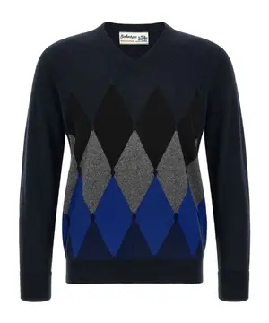 BALLANTYNE Diamond Intarsia Knitted Sweater - Blue