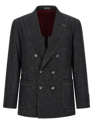 Brunello Cucinelli Double-breasted Denim Blazer - Blue
