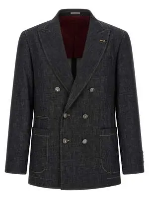Brunello Cucinelli Double-breasted Denim Blazer - Blue