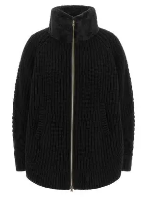 Herno Cardigan With Fur Insert - Black
