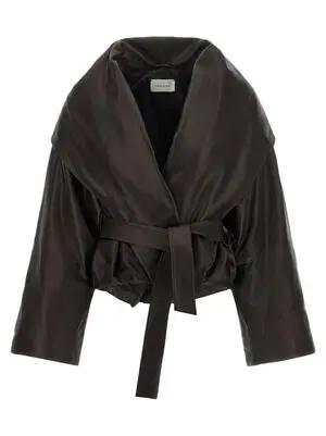Magda Butrym Shawl Collar Leather Jacket - Brown
