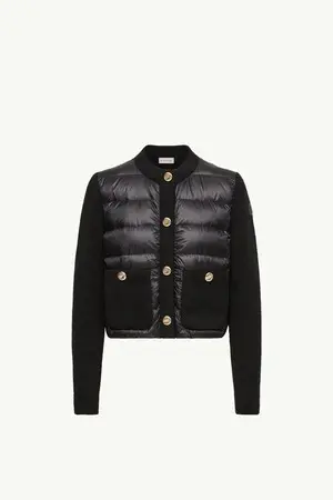 Moncler Bouclé Wool Blend Padded Cardigan - Black