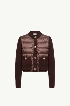Moncler Bouclé Wool Blend Padded Cardigan - Brown