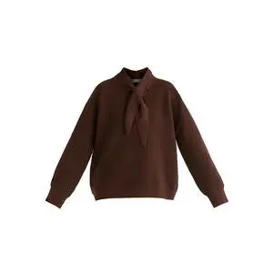 PAISIE Ribbed Jumper With Attached Scarf Tie