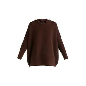 PAISIE Hooded Ribbed Jumper - Brown