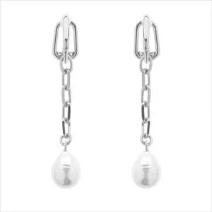 EMMA HOLLAND JEWELLERY Platinum Chain Baroque Pearl Drop Clip Earrings - Silver