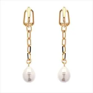 EMMA HOLLAND JEWELLERY Baroque Pearl Chain Drop Clip Earrings - Gold