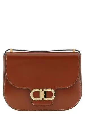 FERRAGAMO Double Gancini' Closure Shoulder Bag - Brown