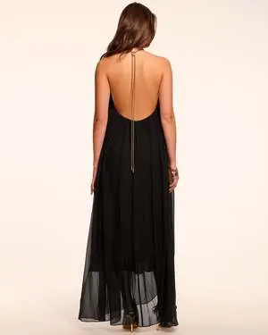 Ramy Brook Rainn Chiffon V-neck Halter Gown