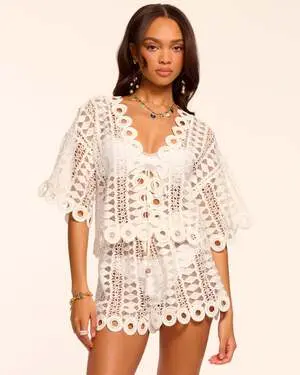Ramy Brook Dottie Cotton Embroidered Coverup Top - White