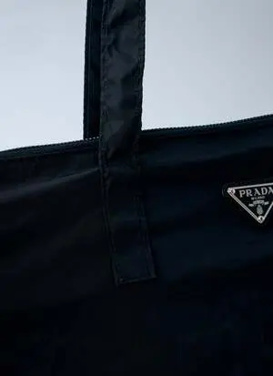 Prada Saffiano Leather Pendant With Re-nylon Tote Bag