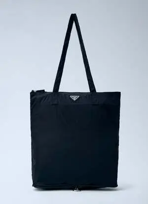 Prada Saffiano Leather Pendant With Re-nylon Tote Bag - Black