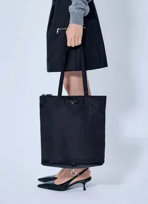 Prada Saffiano Leather Pendant With Re-nylon Tote Bag
