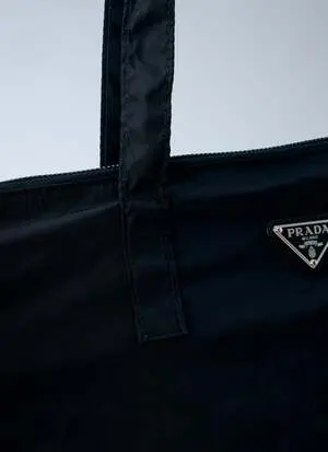 Prada Saffiano Leather Pendant With Re-nylon Tote Bag