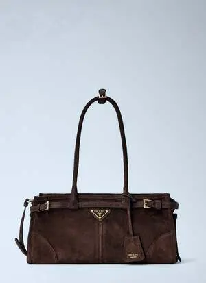 Prada Medium Bonnie Suede Leather Handbag - Brown