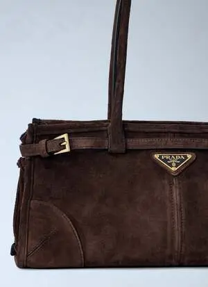 Prada Medium Bonnie Suede Leather Handbag - Brown