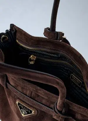 Prada Medium Bonnie Suede Leather Handbag - Brown
