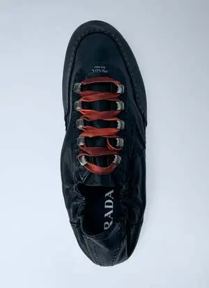 Prada Collapse Antiqued Nappa Leather Sneakers