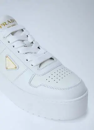 Prada Downtown Bold Leather Sneakers - White