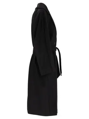 Max Mara Resina Drap Wool Long Coat Double Breast - Black