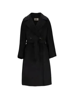 Max Mara Resina Drap Wool Long Coat Double Breast - Black