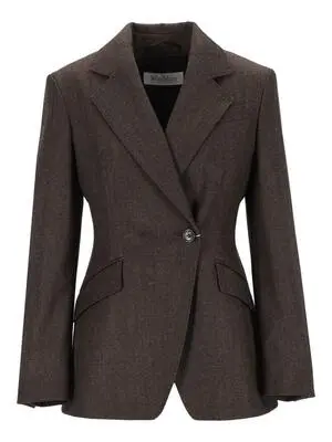 Max Mara Fitted Blazer In Denim-effect Wool - Brown