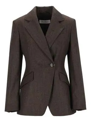 Max Mara Fitted Blazer In Denim-effect Wool - Brown
