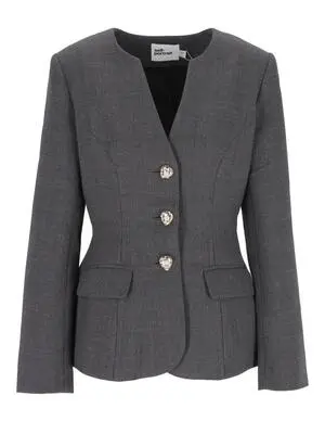 SELF-PORTRAIT Collarless Jacket - Gray
