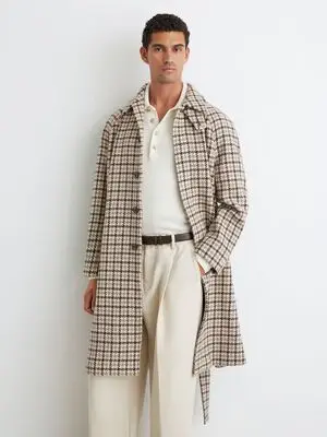 REISS Christem Wool Houndstooth-check Belted Overcoat